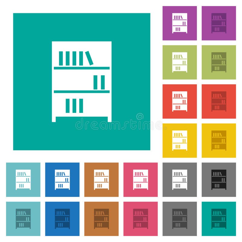 Bookshelf with Books Solid Square Flat Multi Colored Icons Stock Vector ...