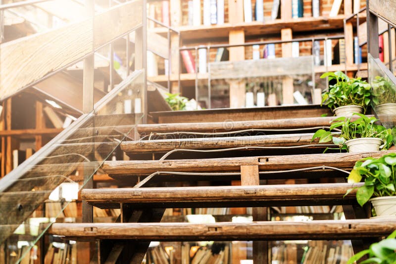 Bookshelf in the Coffee Shop Library Corner. Education Concept Stock ...