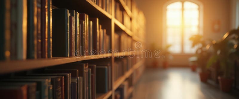 Bookshelf in Cozy Library with Sunlight Stock Image - Image of books ...