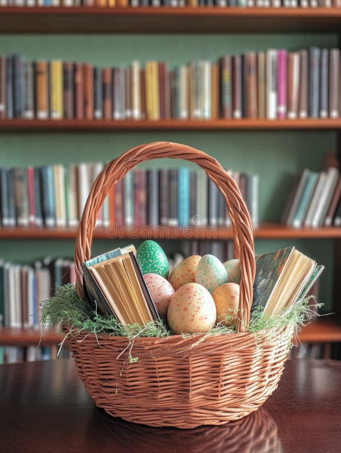 Bookshelf Easter Basket stock image. Image of books - 362035089