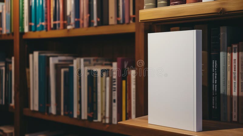 Bookshelf and Empty White Book with Blank Cover Stock Illustration ...