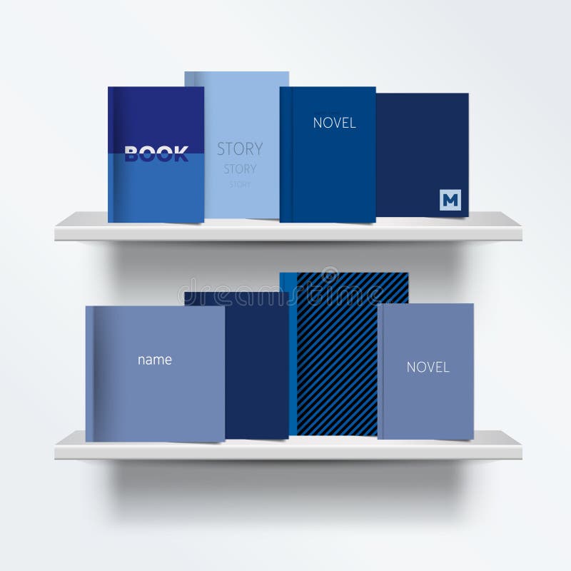 Bookshelf. Front View of Books Cover Standing on Grey Background with ...