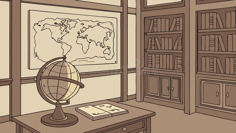 Bookshelf and Globe, Study and Knowledge Theme. Vector Design ...