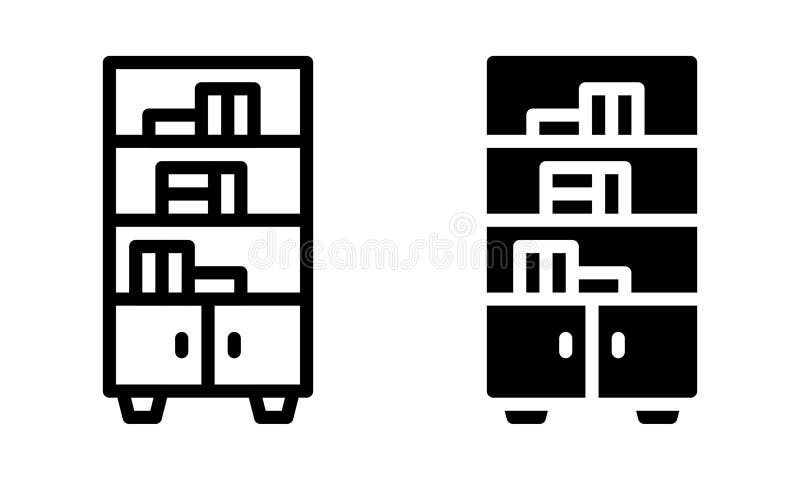 Bookshelf Icon with Outline and Glyph Style. Stock Vector ...