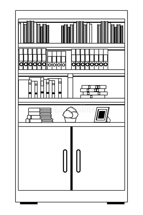 Bookshelf Icon Cartoon Black and White Stock Vector - Illustration of ...