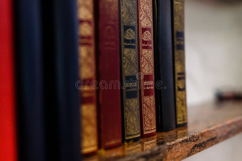 Bookshelf in Islamic Library at Mosque Stock Photo - Image of spine ...