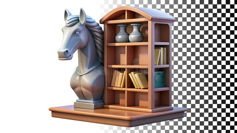 Bookshelf with Knight Statue Home Decor and Display Unit Png ...