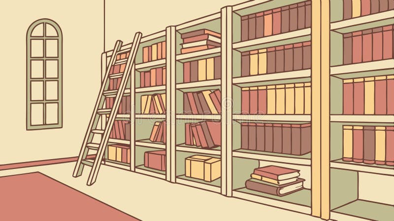 Bookshelf with Ladder, Classic Library Interior Vector Art. Vector ...