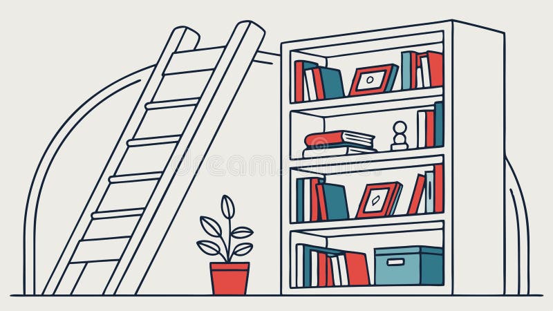 Bookshelf with Ladder, Knowledge and Learning, Vector Design Generative AI Stock Vector ...