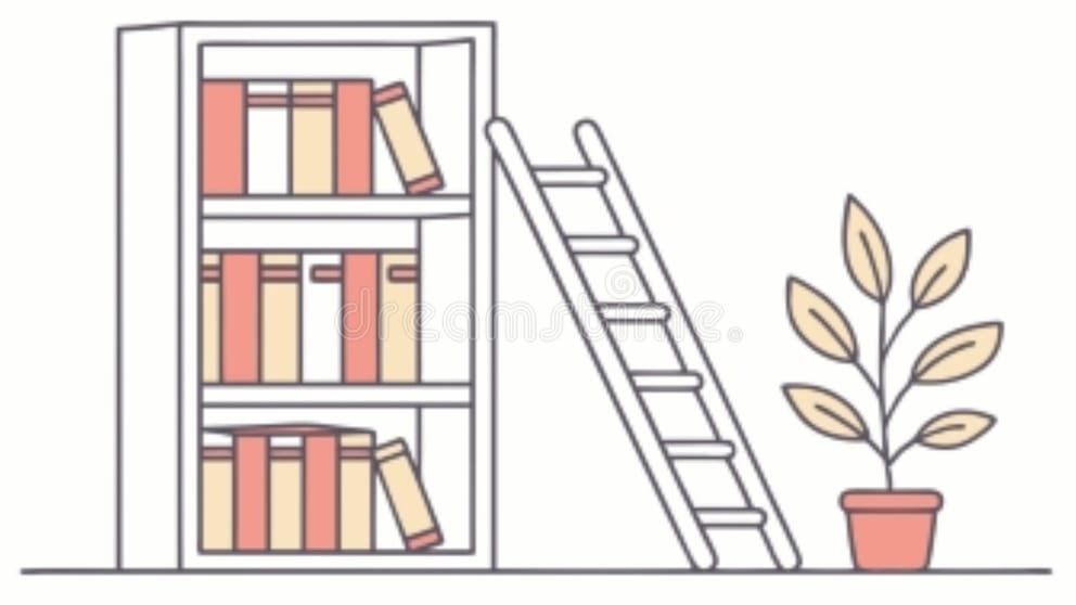 Bookshelf with Ladder, Knowledge and Learning, Vector Design Generative AI Stock Vector ...