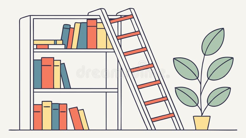 Bookshelf with Ladder, Learning and Knowledge, Vector Design Generative AI Stock Vector ...
