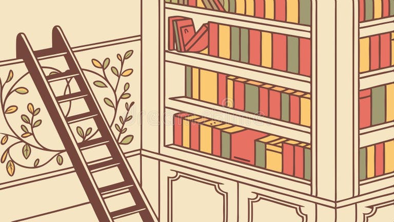 Bookshelf with Ladder, Library Interior Vector Design Generative AI ...