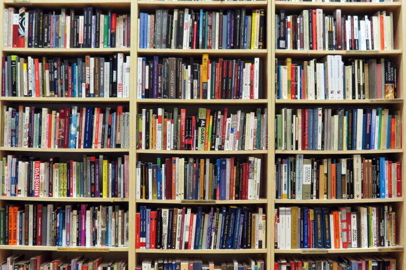 Bookshelf in library editorial photography. Image of bibliography ...