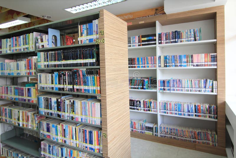 Bookshelf in library editorial stock photo. Image of knowledge - 54426728
