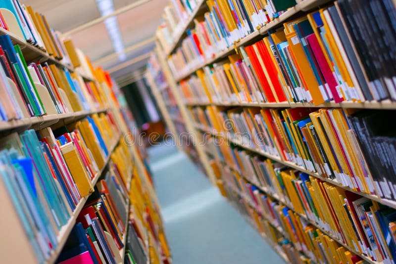 Bookshelf in a library stock photo. Image of book, hardcover - 145388814