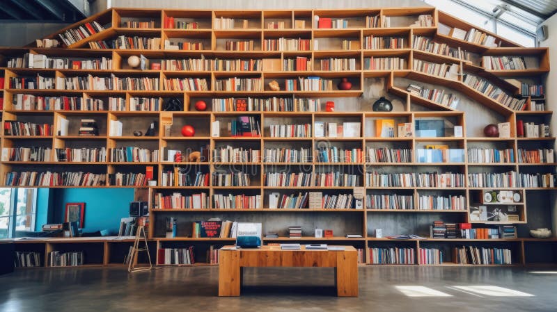 Bookshelf in Public Library Stock Illustration - Illustration of ...