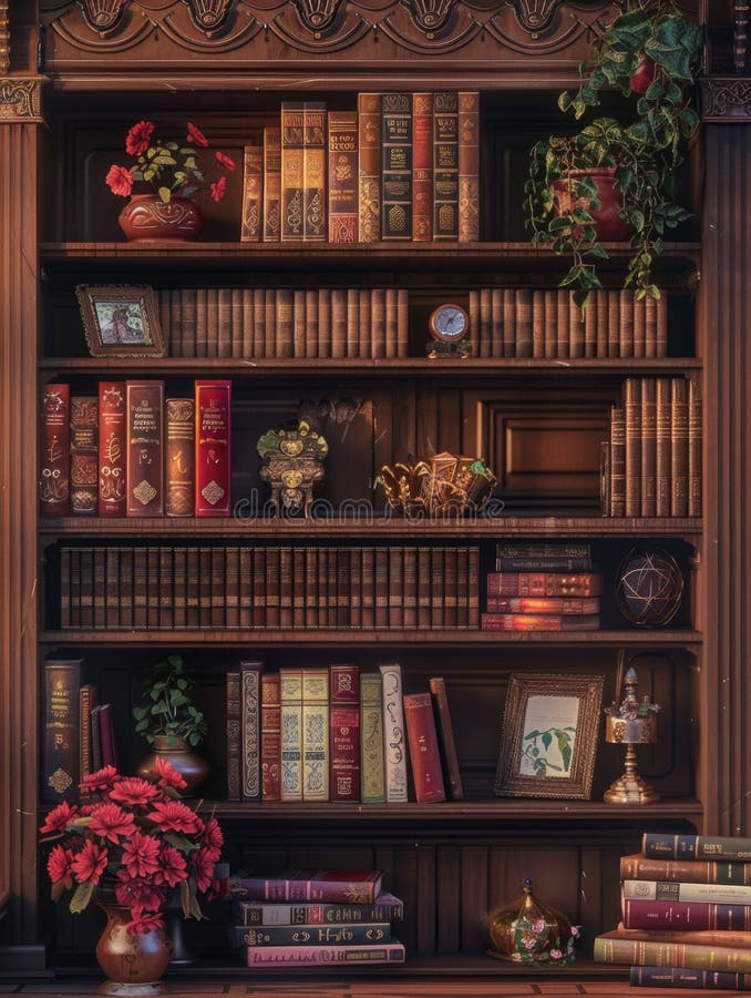 Bookshelf with Stacked Books Stock Image - Image of generated, shelves ...