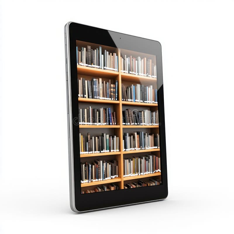 Bookshelf on a Tablet stock photo. Image of portable - 367256230