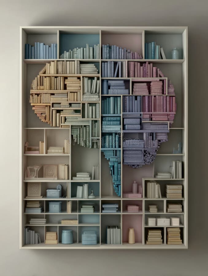 Bookshelf Transformation into a Colorful Brain Design Illustrating the ...