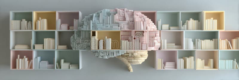 Bookshelf Transforms into Brain in Pastel Tones, Illustrating Knowledge ...