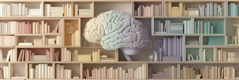 Bookshelf Transforms into a Brain in Soft Pastel Tones, Showcasing the ...