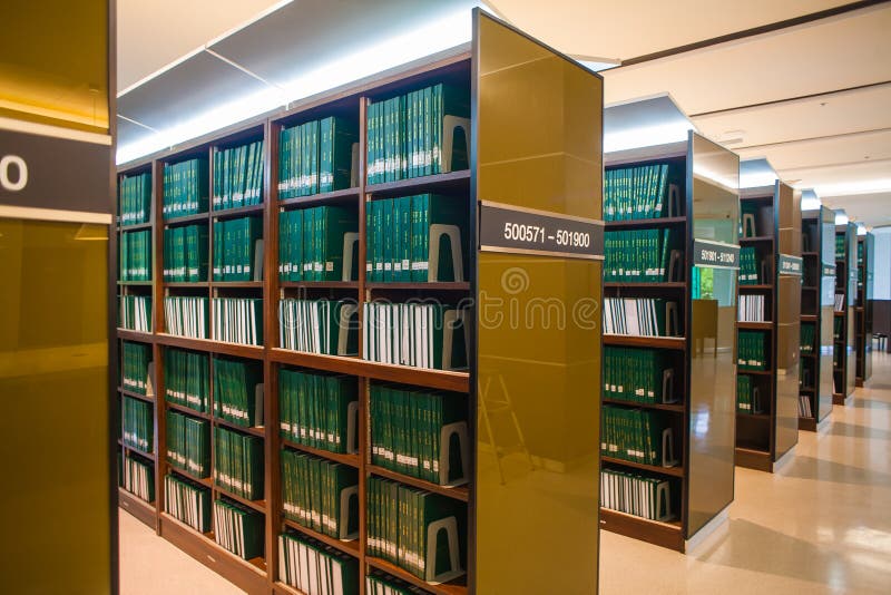 Library Interior with Desk and Chair Stock Photo - Image of chair ...