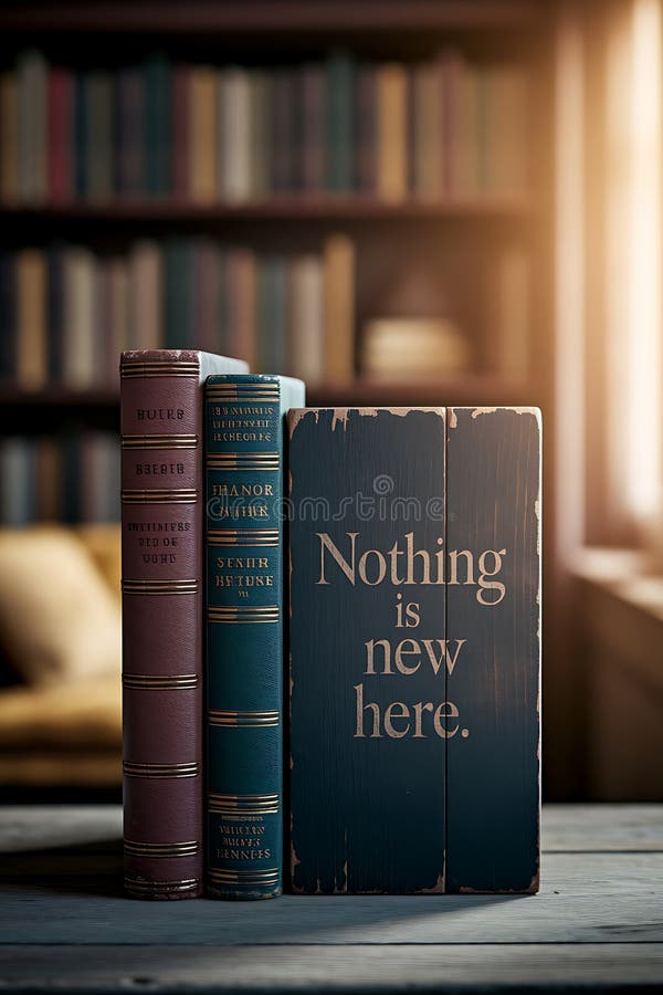 Bookshelf with Vintage Books and Nothing is New Here Sign Stock ...
