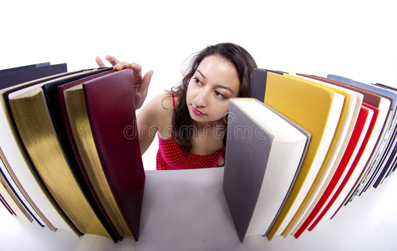 Bookshelf stock image. Image of looking, novel, female - 39150941