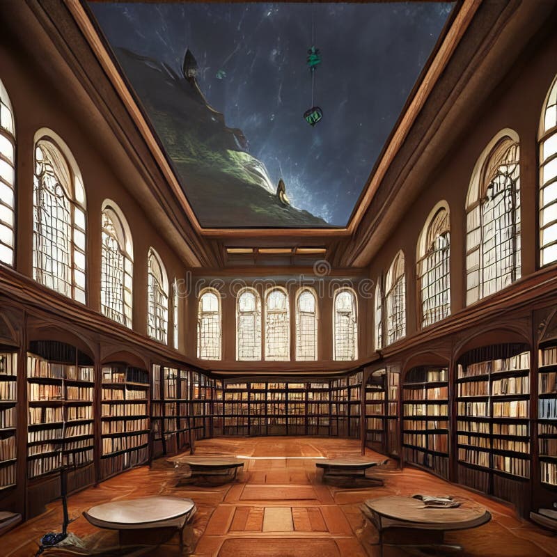 Old Books in the Empty Library Stock Illustration - Illustration of ...