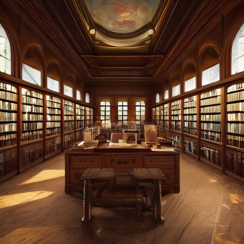 Old Books in the Empty Library Stock Illustration - Illustration of ...