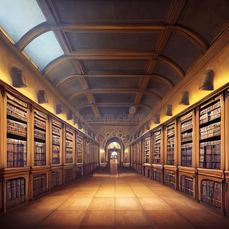 Old Books in the Empty Library Stock Illustration - Illustration of ...