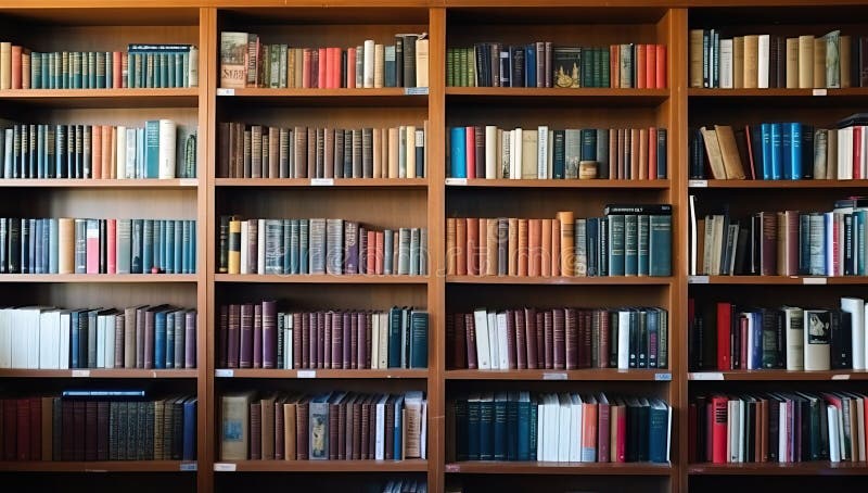 Bookshelves in a library stock illustration. Illustration of shelf ...