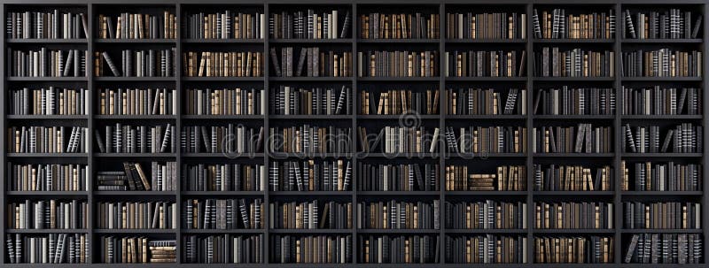 Bookshelves in the Library with Old Books 3d Render Stock Illustration ...
