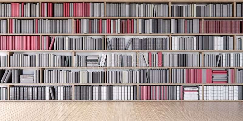 Bookshelves in the Library with Various Colorful Books 3d Render Stock ...