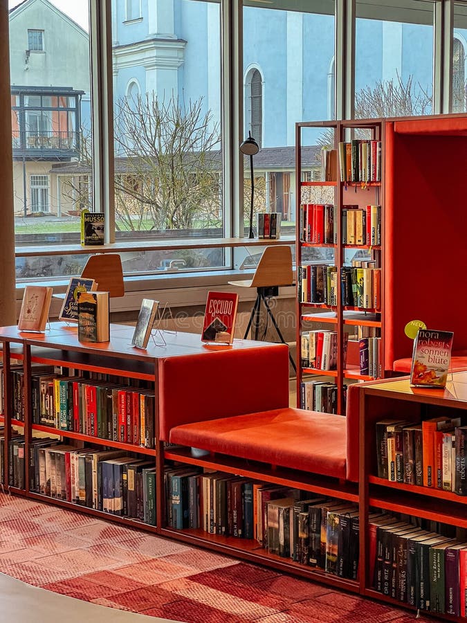 Bookshelves with Various Books in the City Library Stock Photo - Image ...