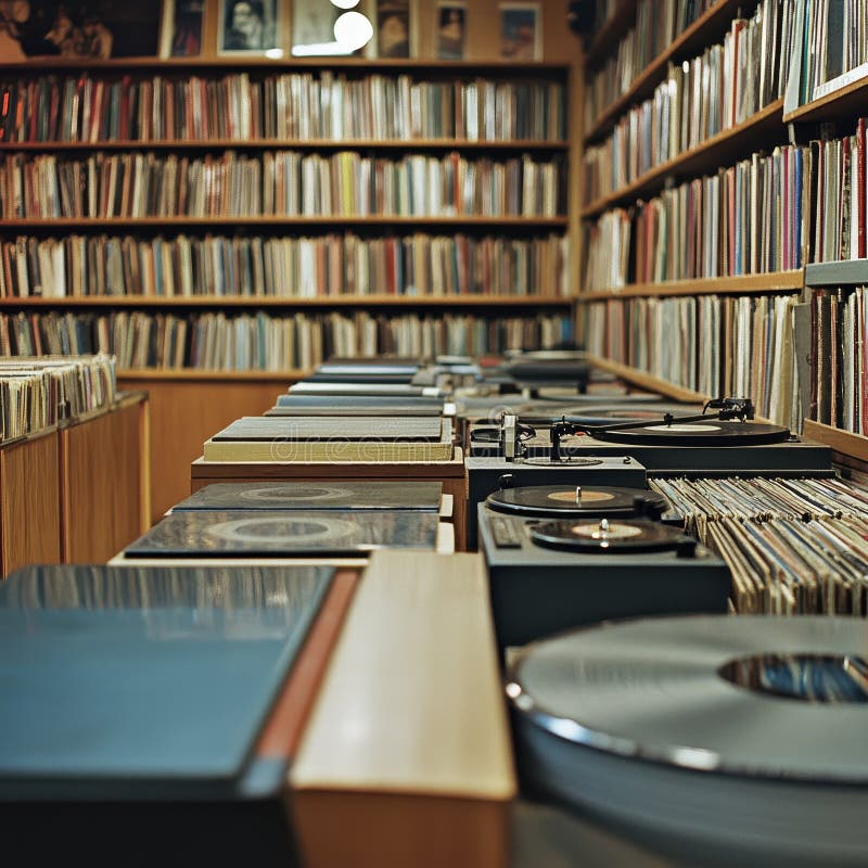 Bookshelves with Vinyl Records and Cd Discs in the Library. Stock ...