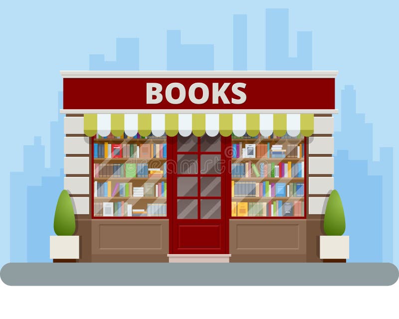 Bookstore Facade in Flat Style Isolated on White Background. Books ...