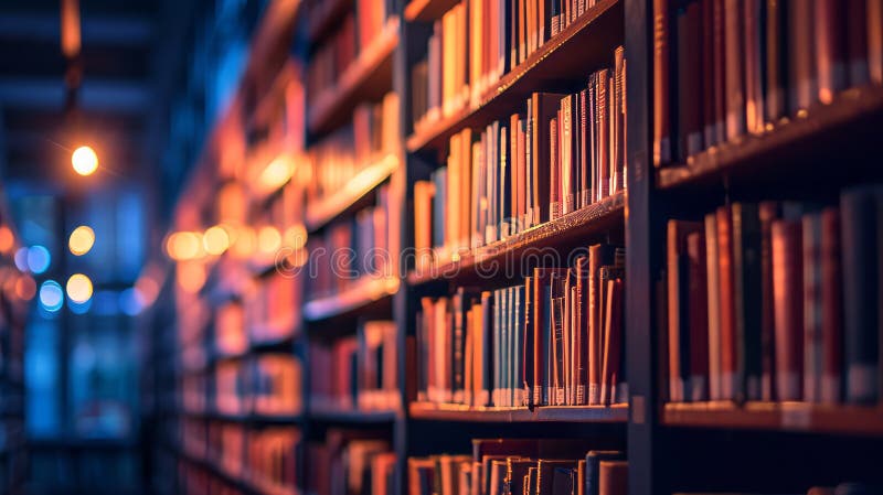 Bookstore at Night with Warm Light Shelves Filled with Books Stock ...