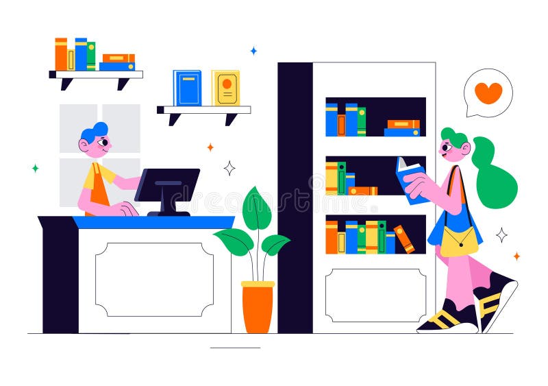 Bookstore Vector Illustration Featuring a School Library Room for ...