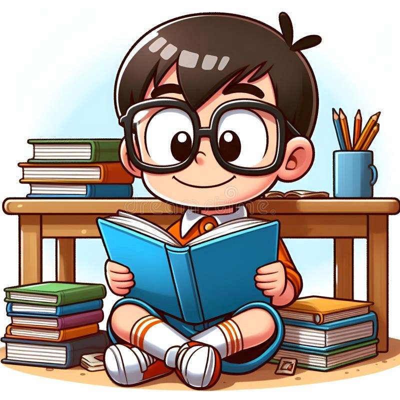 Bookworm Adventures: Cartoon Boy Reading with Glasses, Generative AI ...