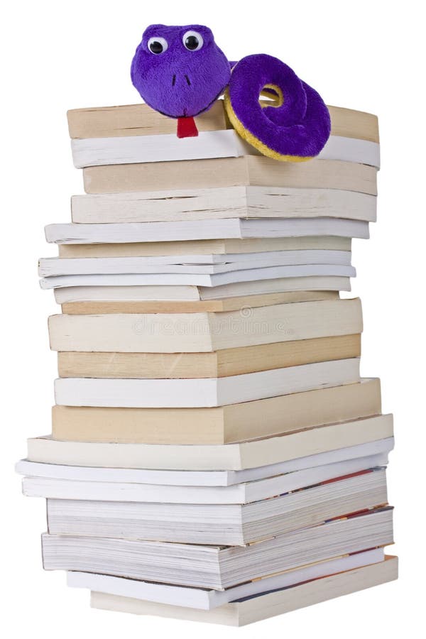 Bookworm on a Pile of Books Isolated Stock Image - Image of library ...