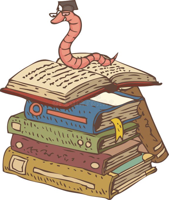 Bookworm on the Stack of Old Books Stock Illustration - Illustration of ...
