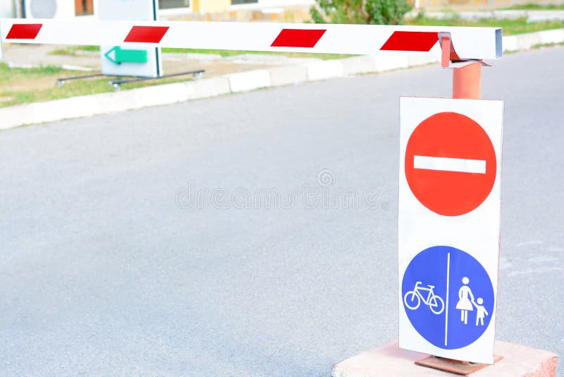 Boom Barrier with Sign Road Closed Outdoors Stock Image - Image of ...