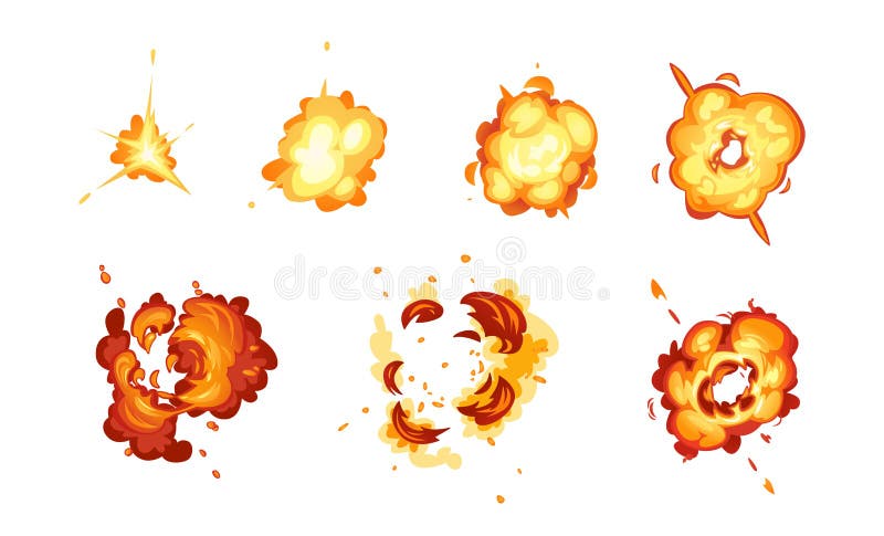 Boom Burst Effects, Explode Explosion of Fire Set Stock Vector ...