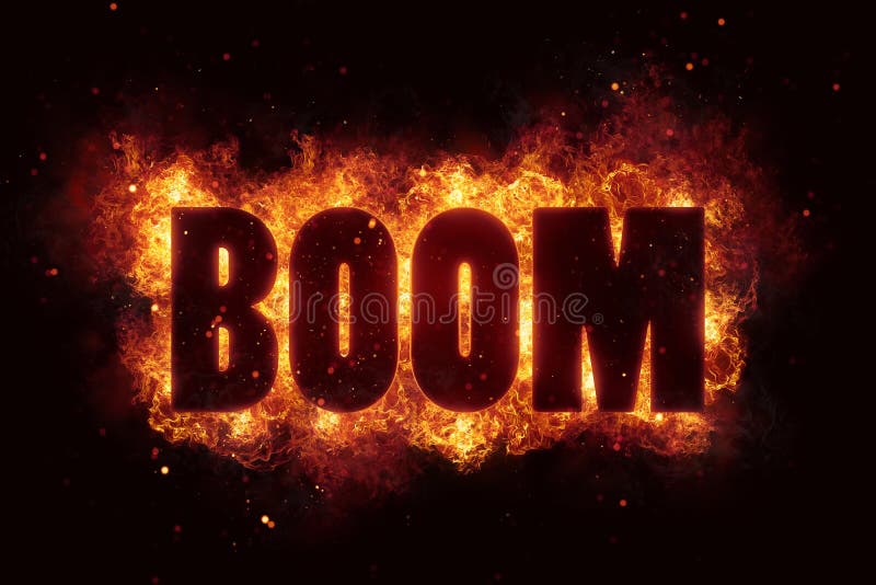Boom Explosion Text Fire Flames Hot Stock Illustration - Illustration ...