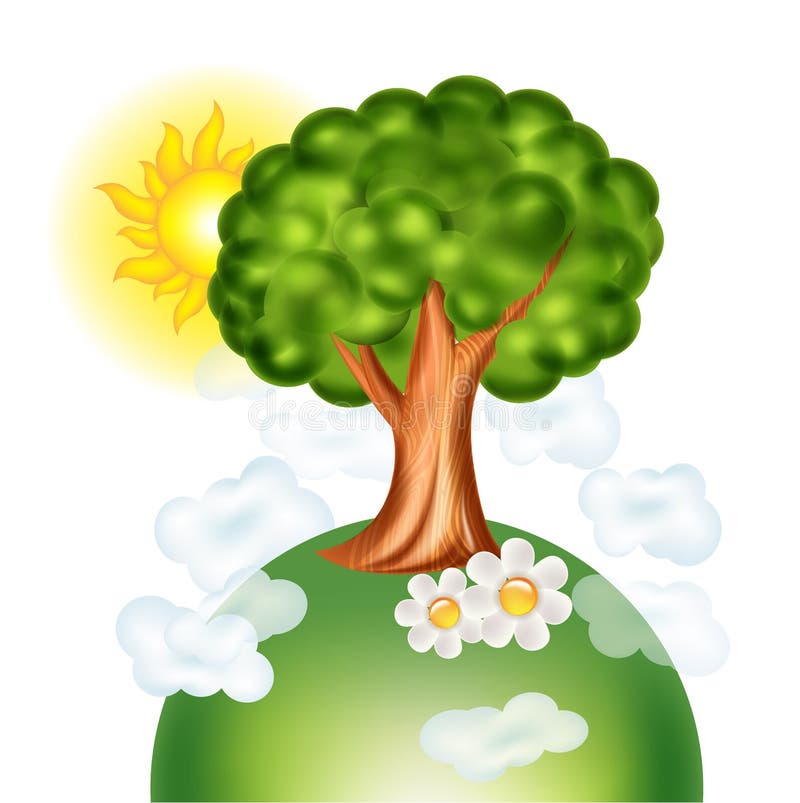 Boom Met Zon, Wolken En Aarde Vector Illustratie - Illustration of ...