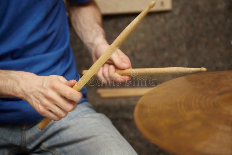 Boom Sticks in Hands of Drummer Stock Image - Image of recording ...