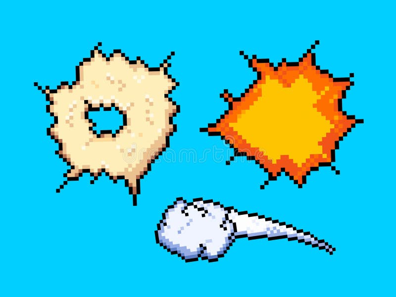 Boom Explosion and Smoke Comic Effects Pixel Art Stock Vector ...