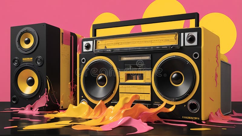 Boombox and Speaker with Color Splash Stock Illustration - Illustration ...