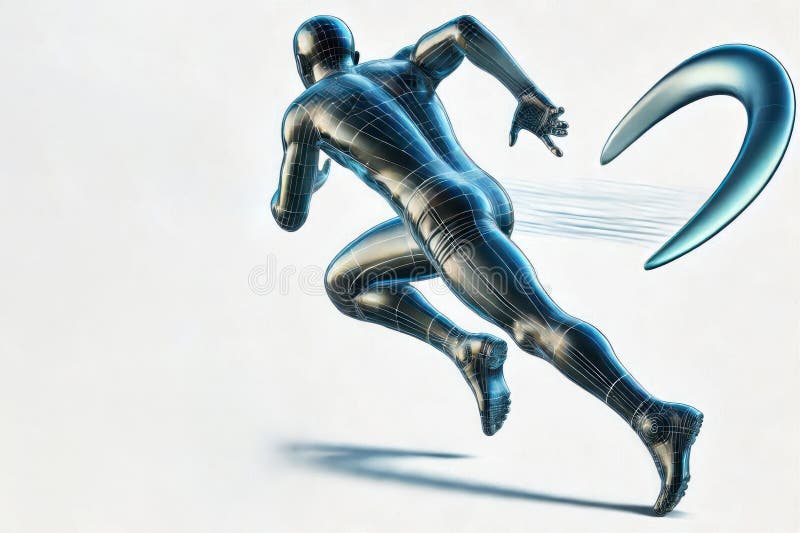 A Boomerang Flying after a Running Man. Space for Text. Stock Image ...